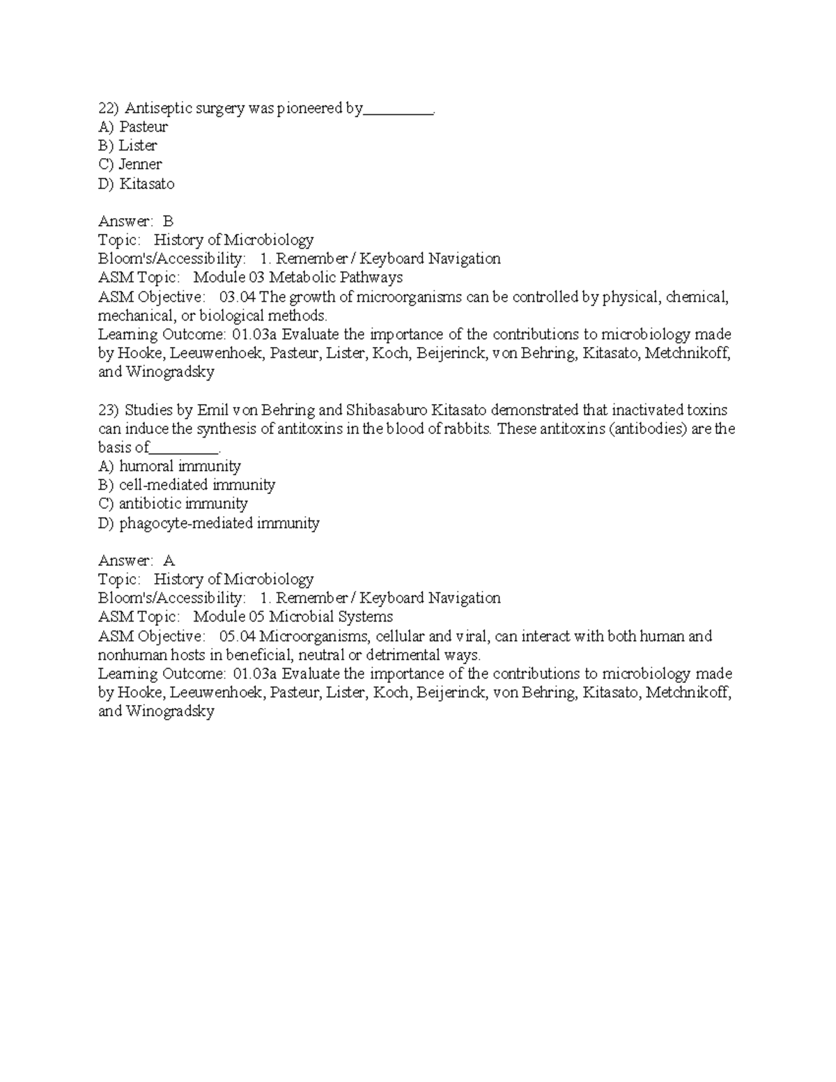 Test Bank: Prescott's Microbiology 12th Ed. (ASM) - History of ...