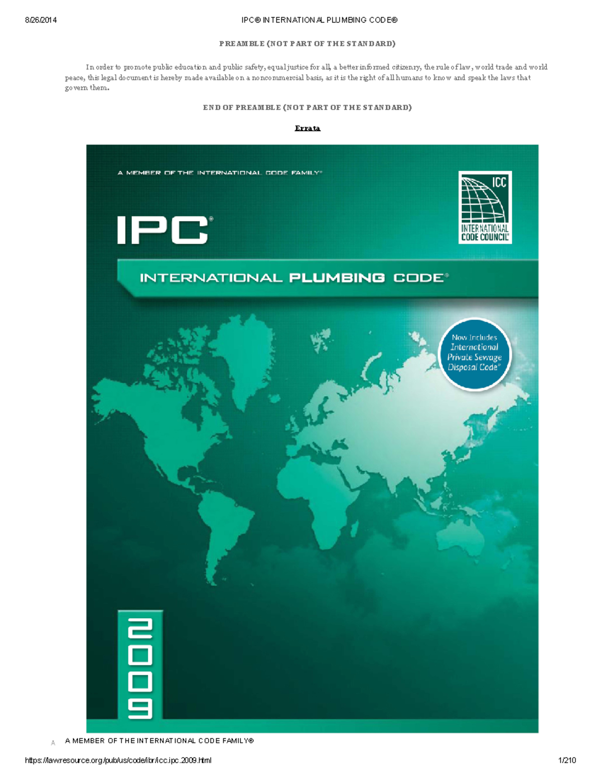 IPC International Plumbing Code - PREAMBLE (NOT PART OF THE STANDARD ...