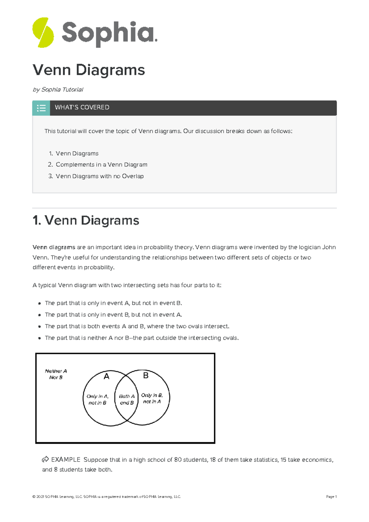 STAT 101: Venn Diagrams Explained - Notes from Sophia Tutorial - Studocu