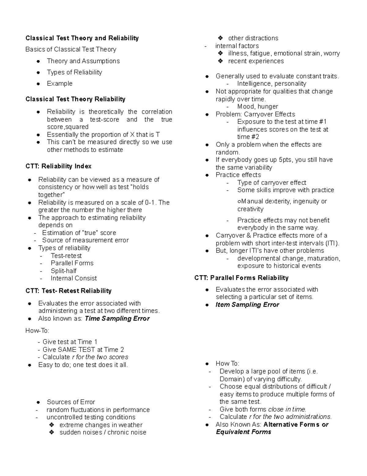 Psychological Assessment Review: Reliability & Validity (PSY-101) - Studocu