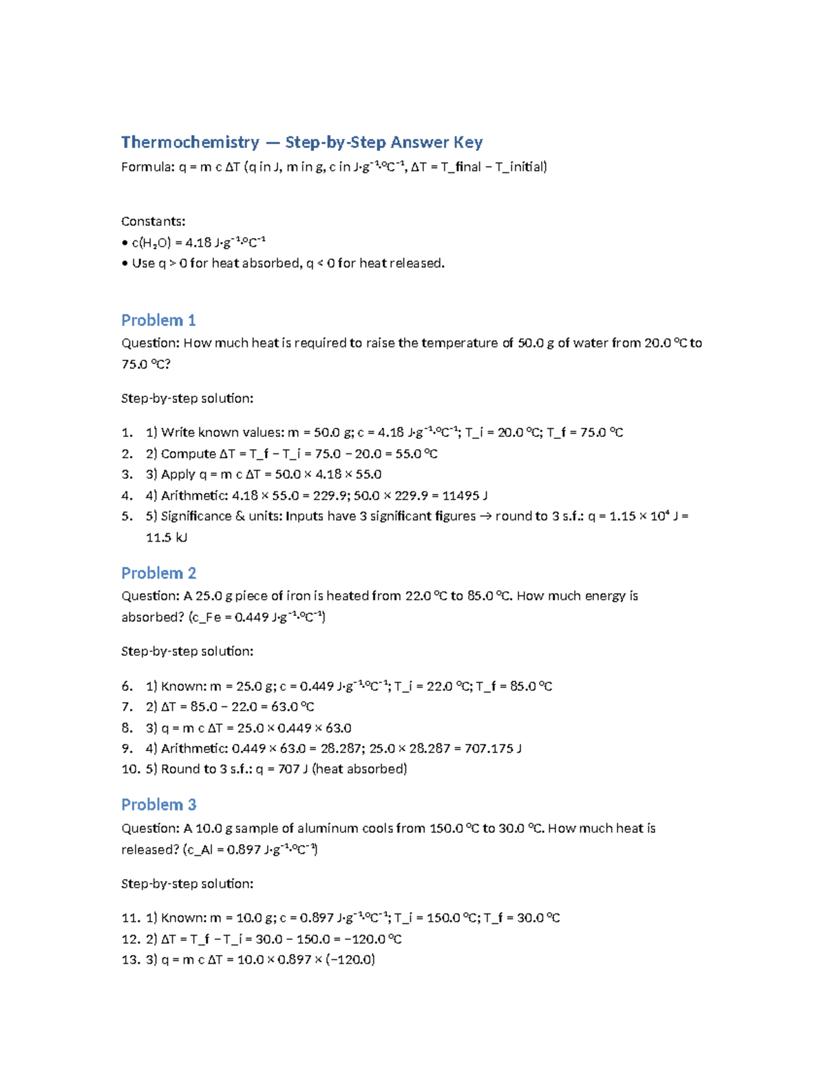 Thermochemistry Answer Key: Step-by-Step Solutions (CHEM 101) - Studocu