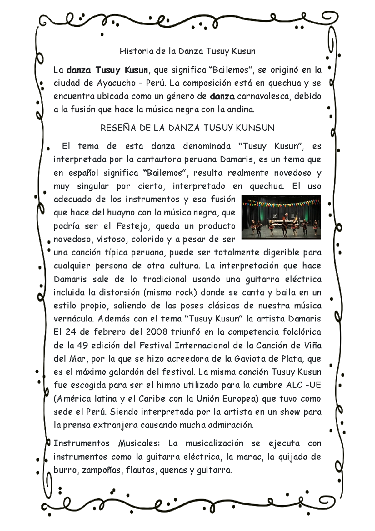 Danza Tusuy Kusun - La composición está en quechua y se encuentra ...