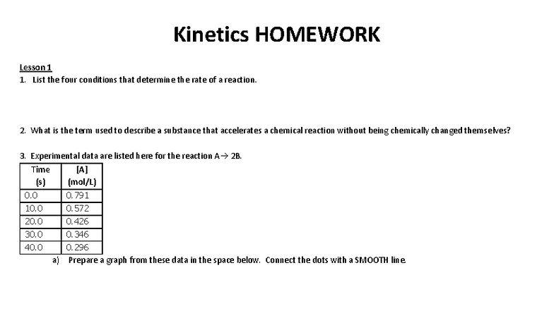Kinetics Homework Handout: Key Concepts and Problem Solving - Studocu
