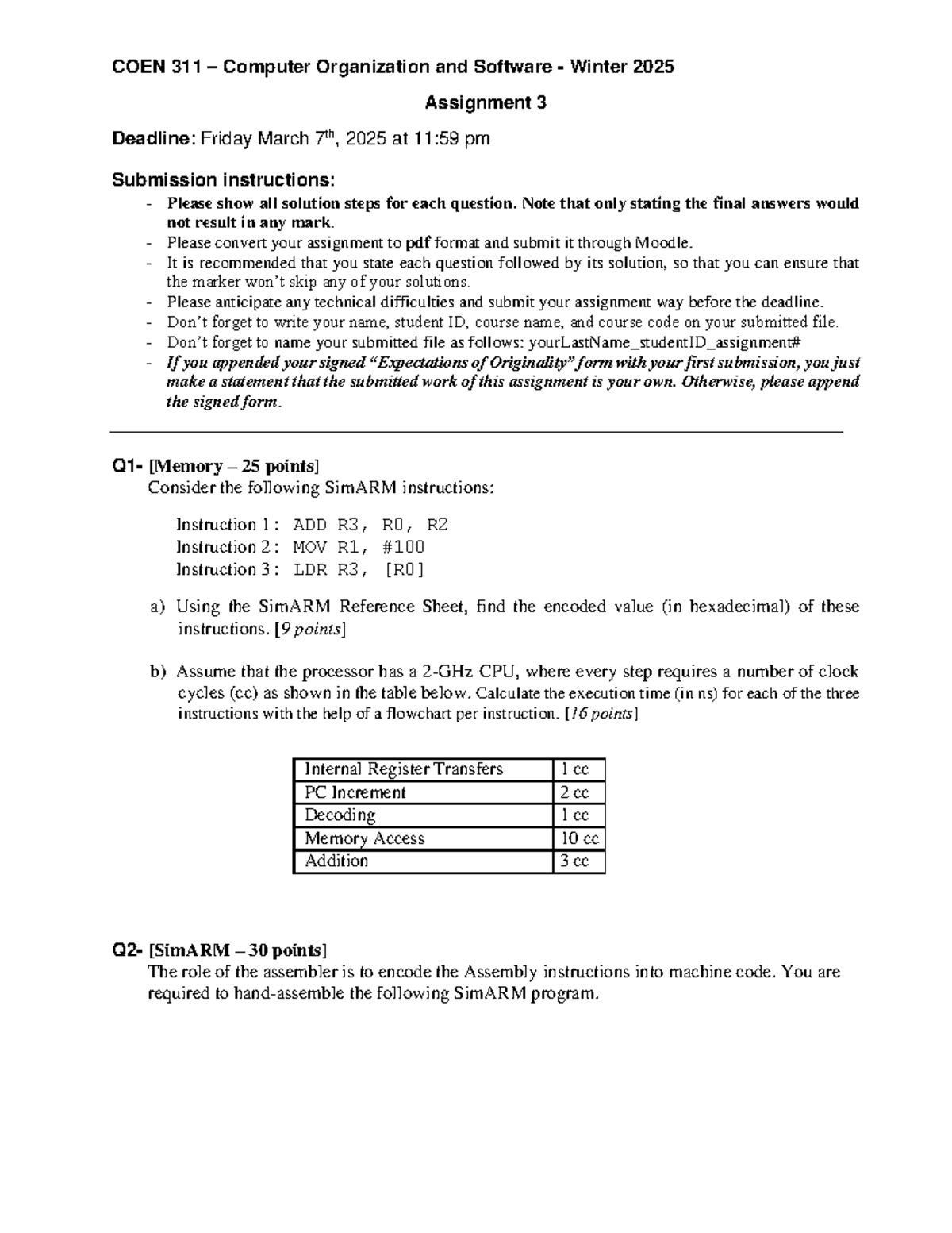 COEN 311 – Computer Organization and Software Assignment 3 Guide - Studocu