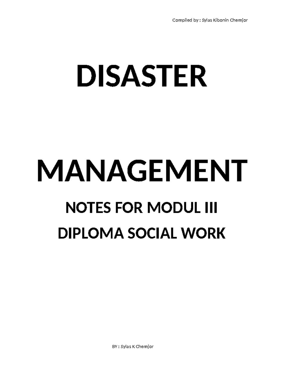 Disaster Management Notes for Diploma in Social Work (MODUL) - Studocu