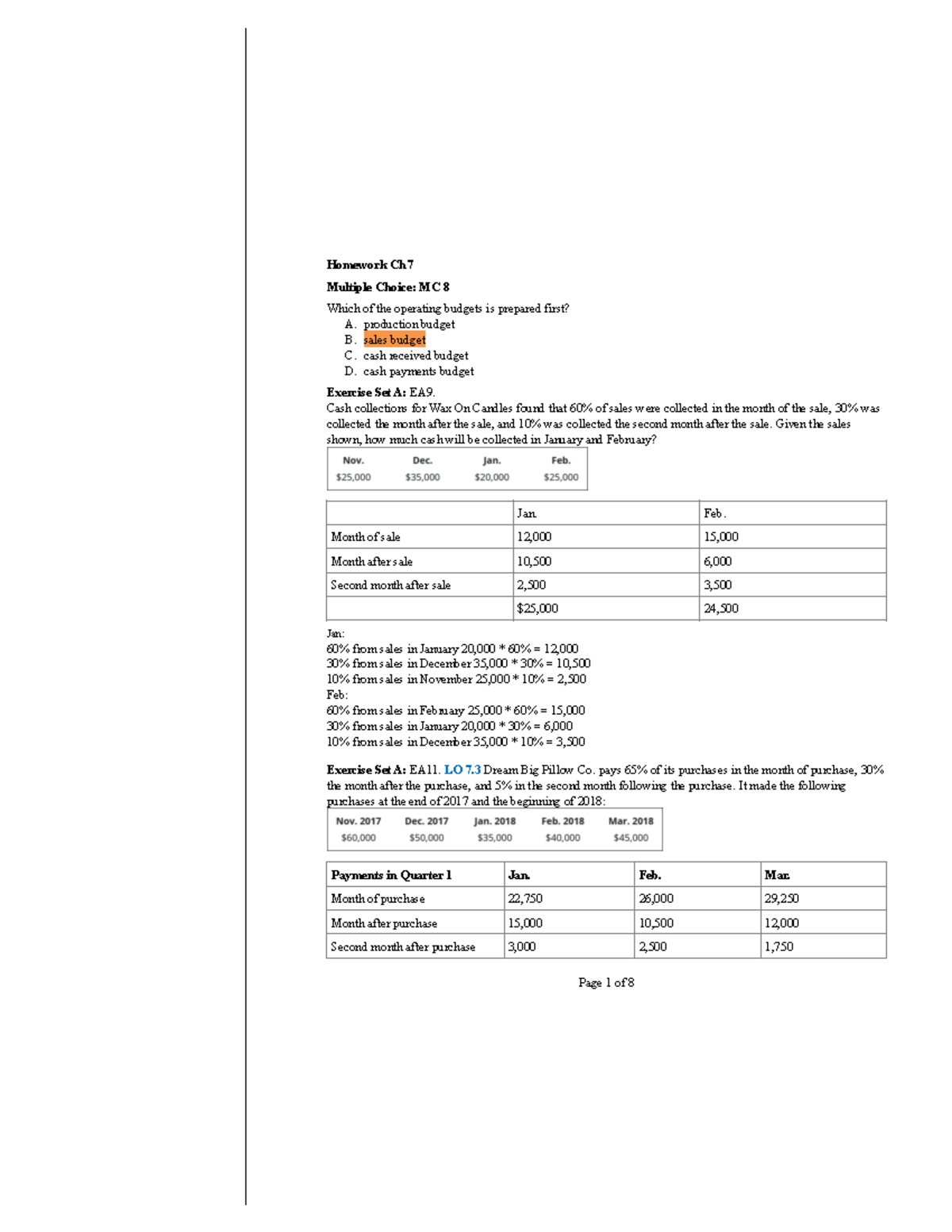 Chapter 7 Problem Set - Operating Budgets & Flexible Budgeting - Studocu