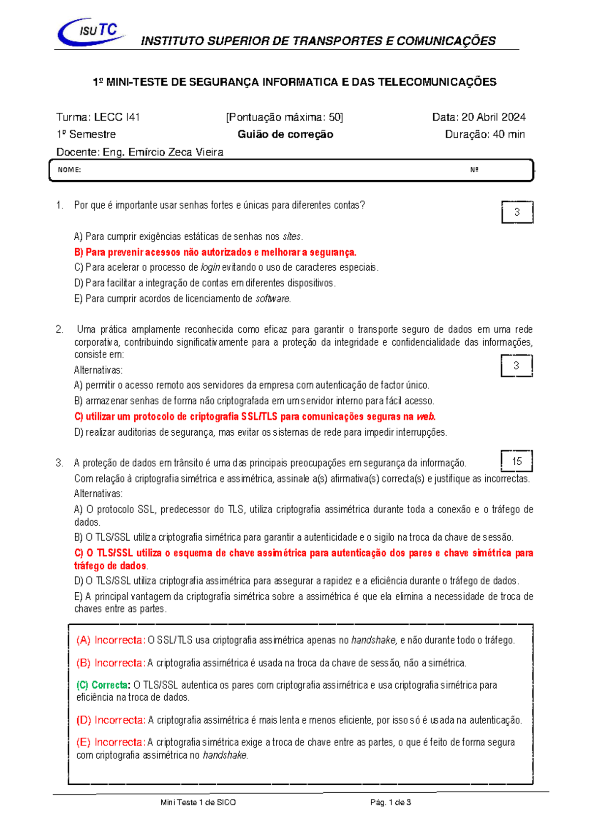 Mini-Teste 1 de SICO - Correção e Análise de Segurança da Informação ...