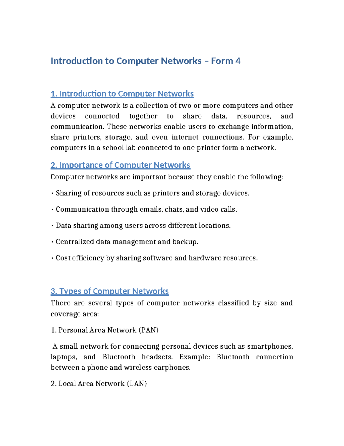 Introduction to Computer Networks Form 4: Overview & Types - Studocu