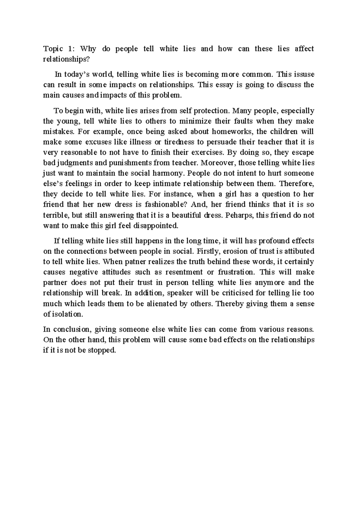 Essay Notes: The Impact of White Lies on Relationships - Studocu