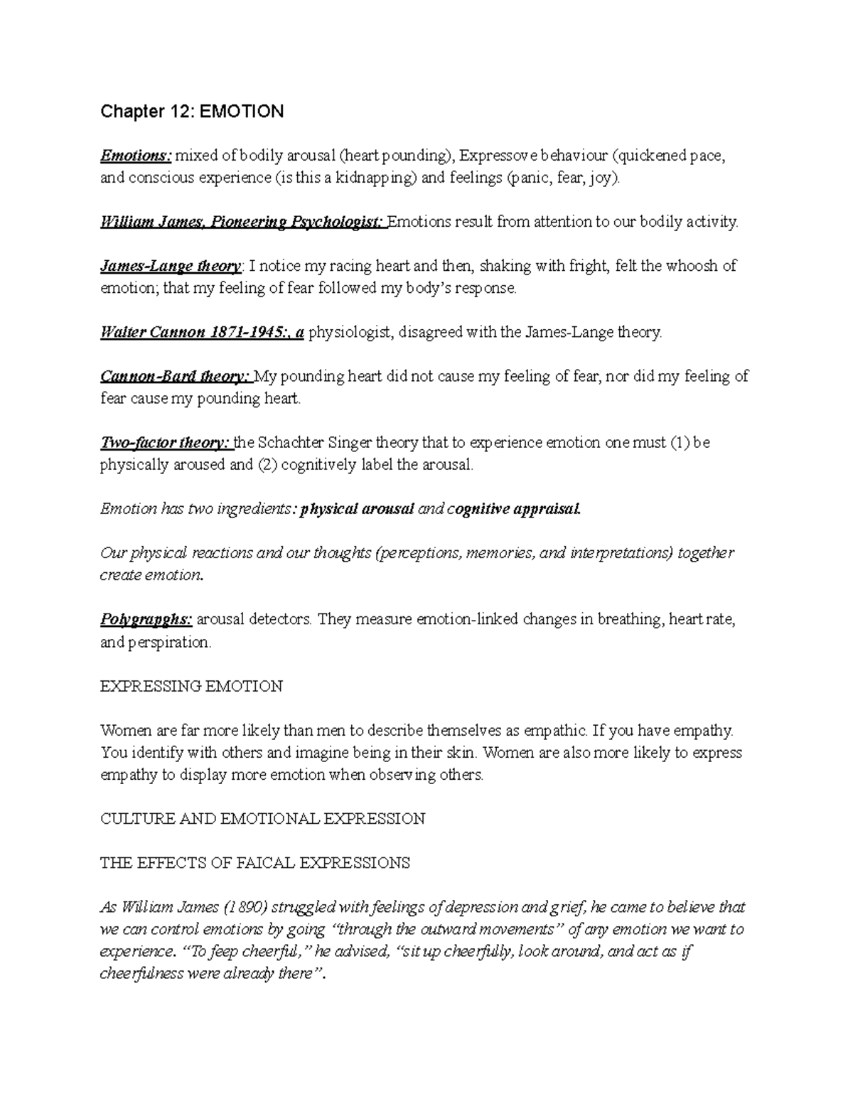 Final Exam Study Guide: Psychology (Chapter 12 - Emotion) - Studocu