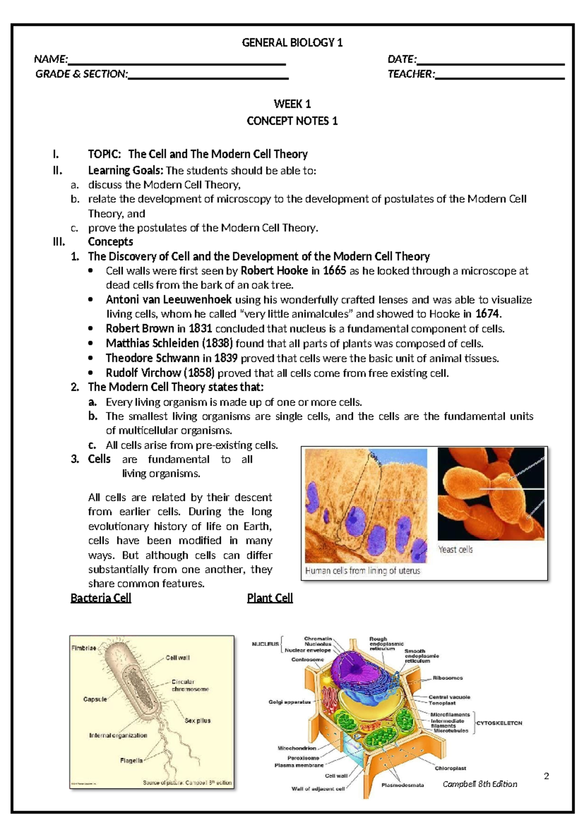 General Biology 1: Concept Notes on Cell Theory (Inbound 293065) - Studocu
