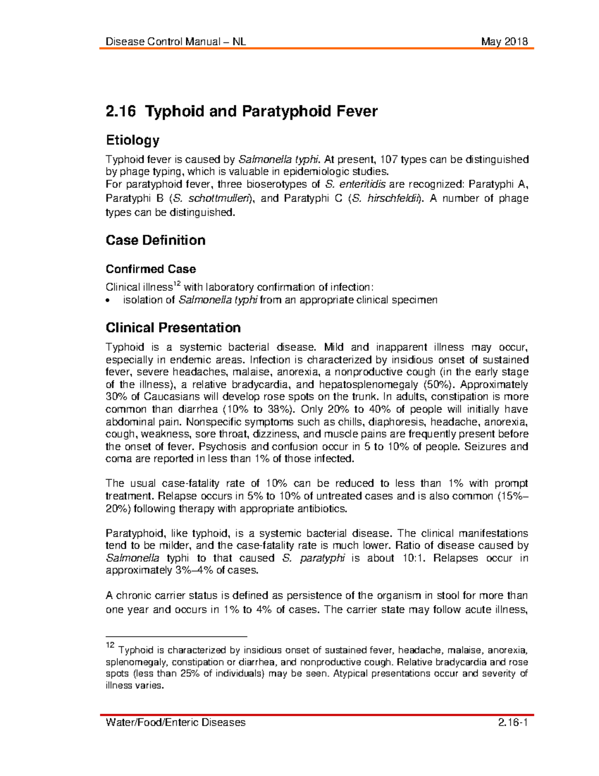 Disease Control Manual NL: Typhoid and Paratyphoid Fever Overview - Studocu