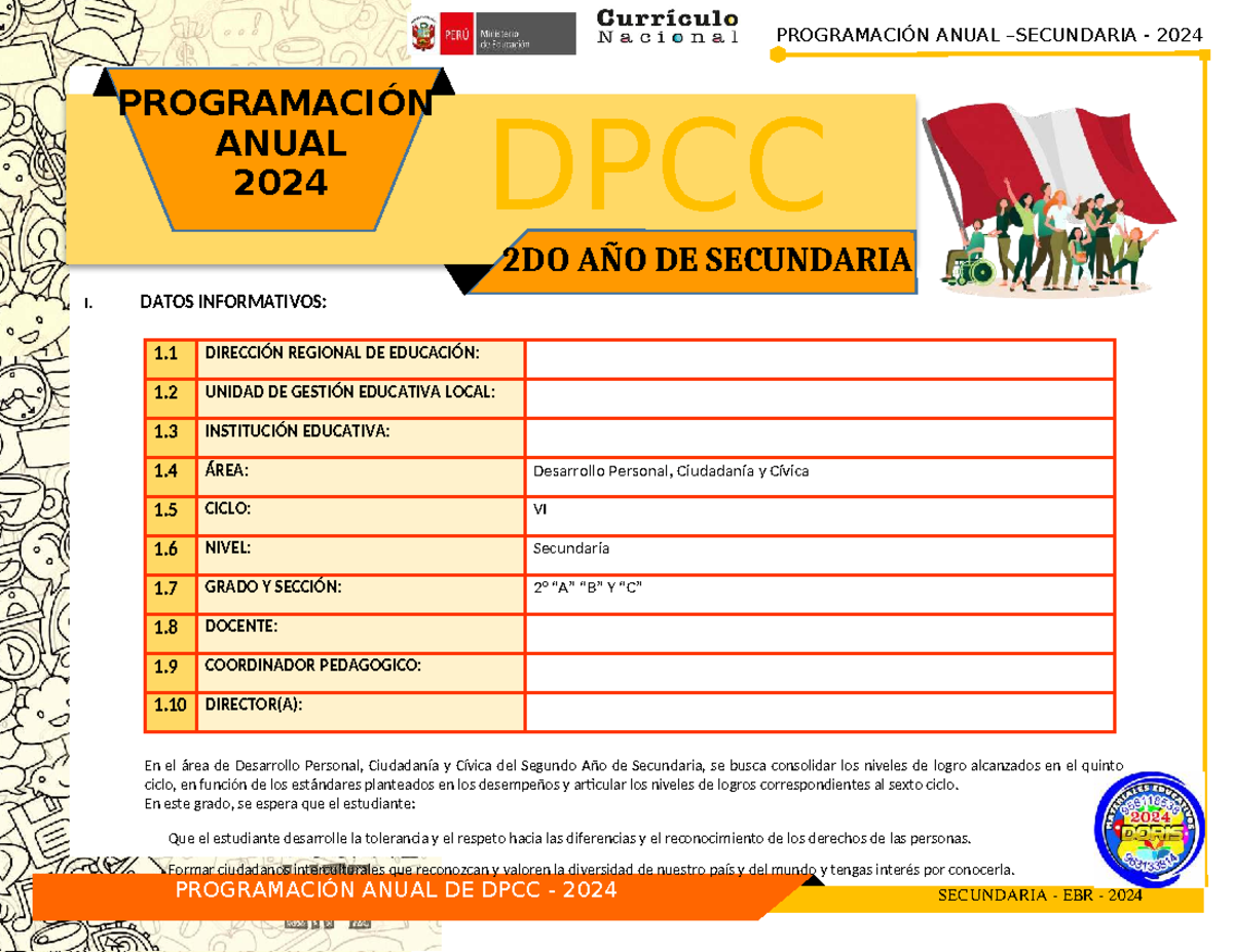 PROGRAMACIÓN ANUAL DPCC 2DO AÑO SECUNDARIA 2024 - Studocu