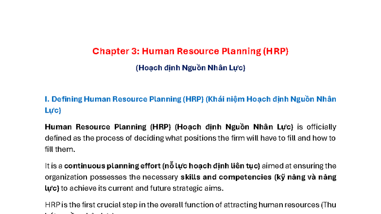 Chapter 3: Human Resource Planning (HRP) Overview and Strategies - Studocu