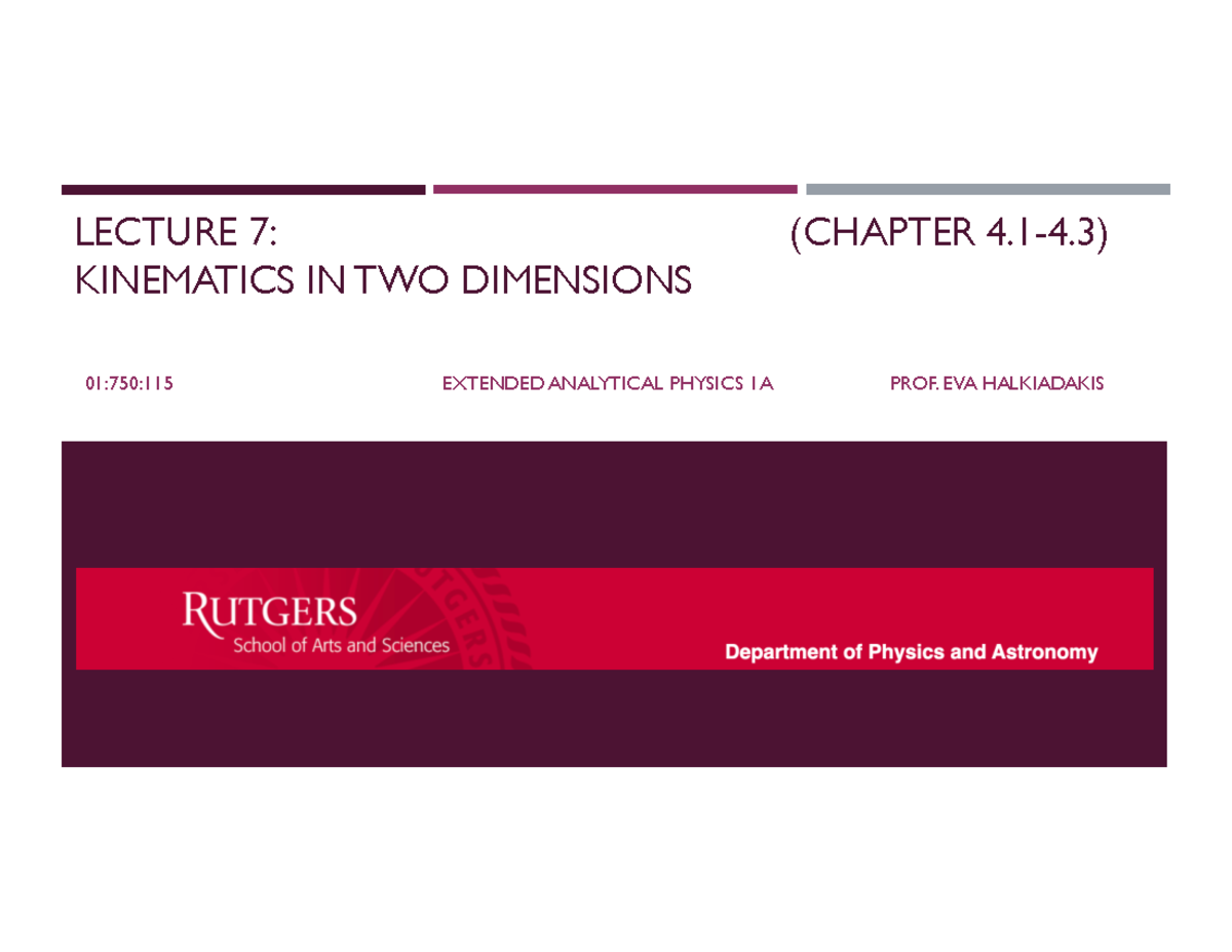 Final Exam Review: Kinematics in Two Dimensions (01:750:115) - Studocu