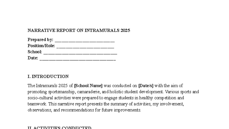 Narrative Report ON Intramurals 2025 - NARRATIVE REPORT ON INTRAMURALS ...