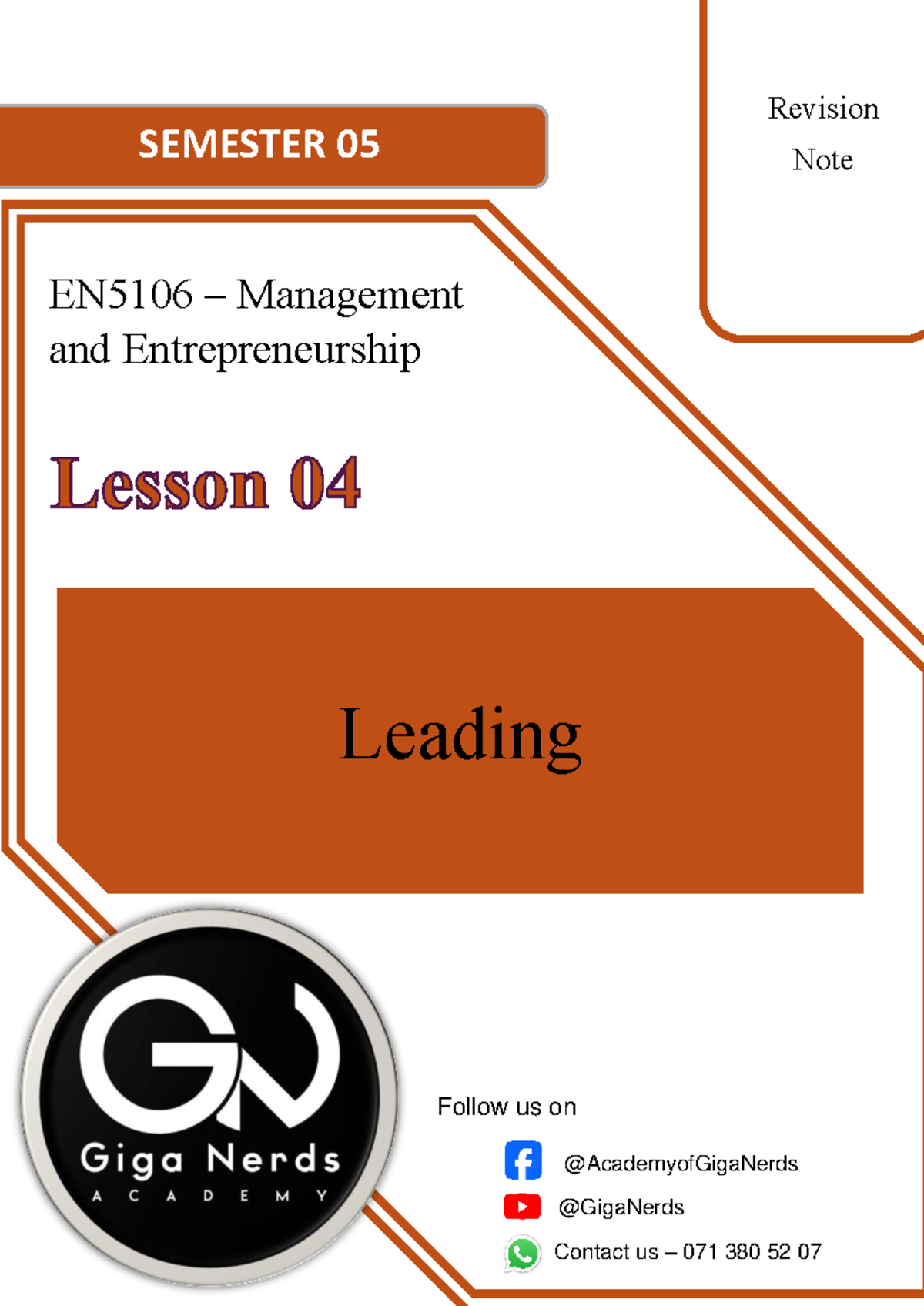 Revision Notes for EN5106: Management & Entrepreneurship - Leading ...