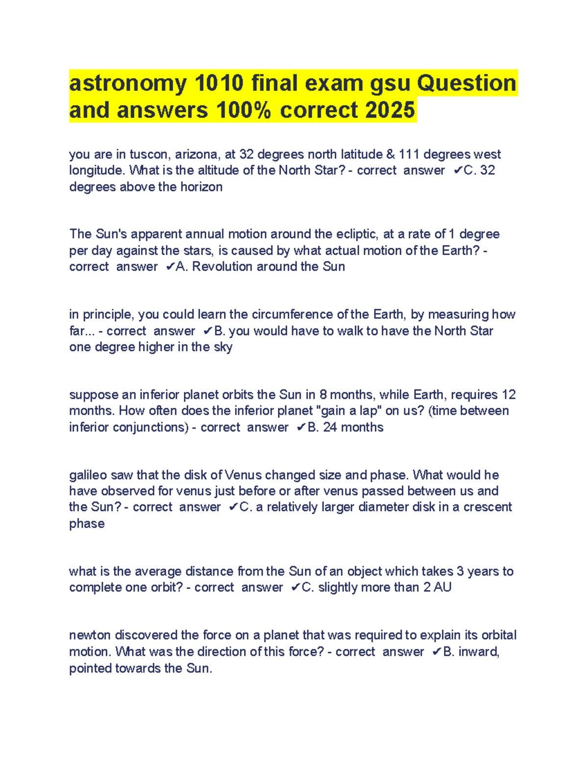 ASTR 1010 Exam 3 Study Guide: Questions & Answers for 2025 - Studocu