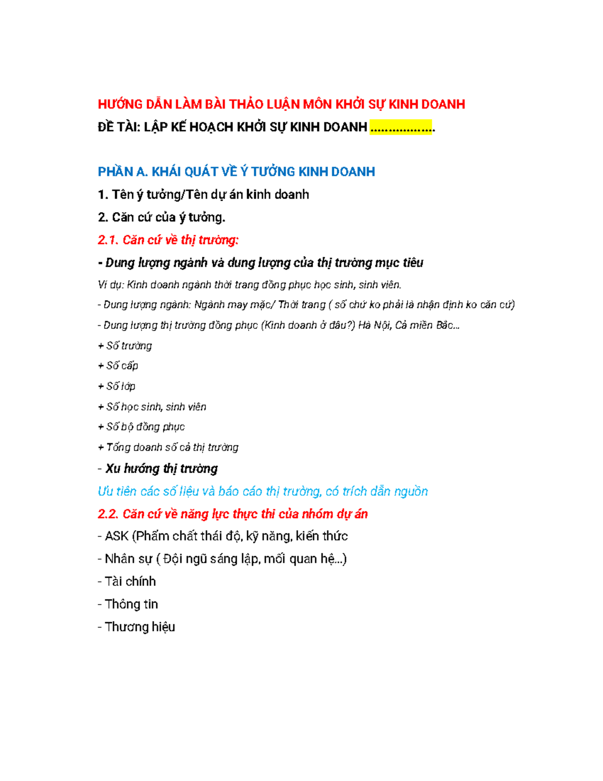 Mẫu Kế hoạch KSKD - mau ke hoach khoi su kinh doanh - HƯỚNG DẪN LÀM BÀI ...