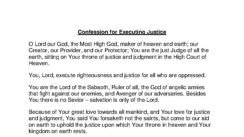 Confession for Executing Justice: A Prayer for Divine Vengeance - Studocu