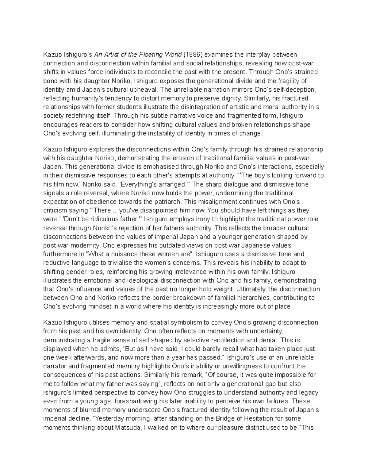 Artist Final Essay: Exploring Disconnection in Kazuo Ishiguro's Work ...