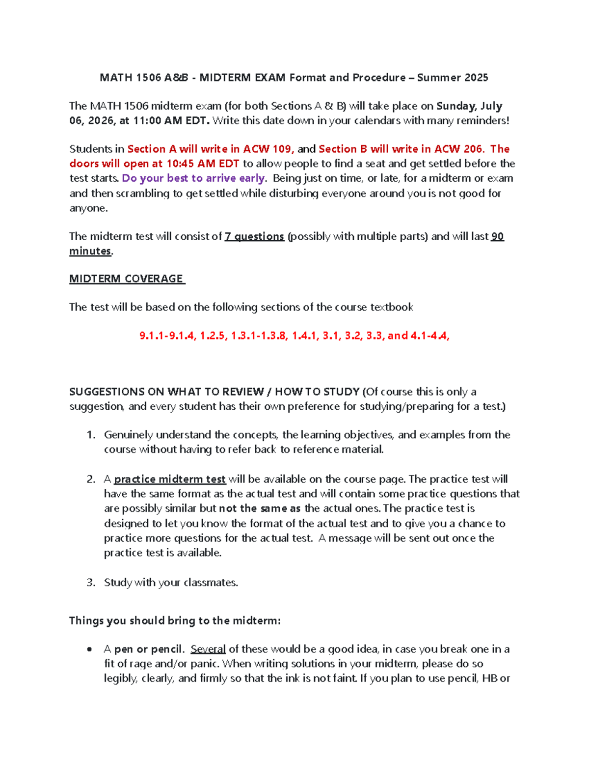 MATH 1506 MIDTERM EXAM Details and Guidelines Summer 2025 - Studocu