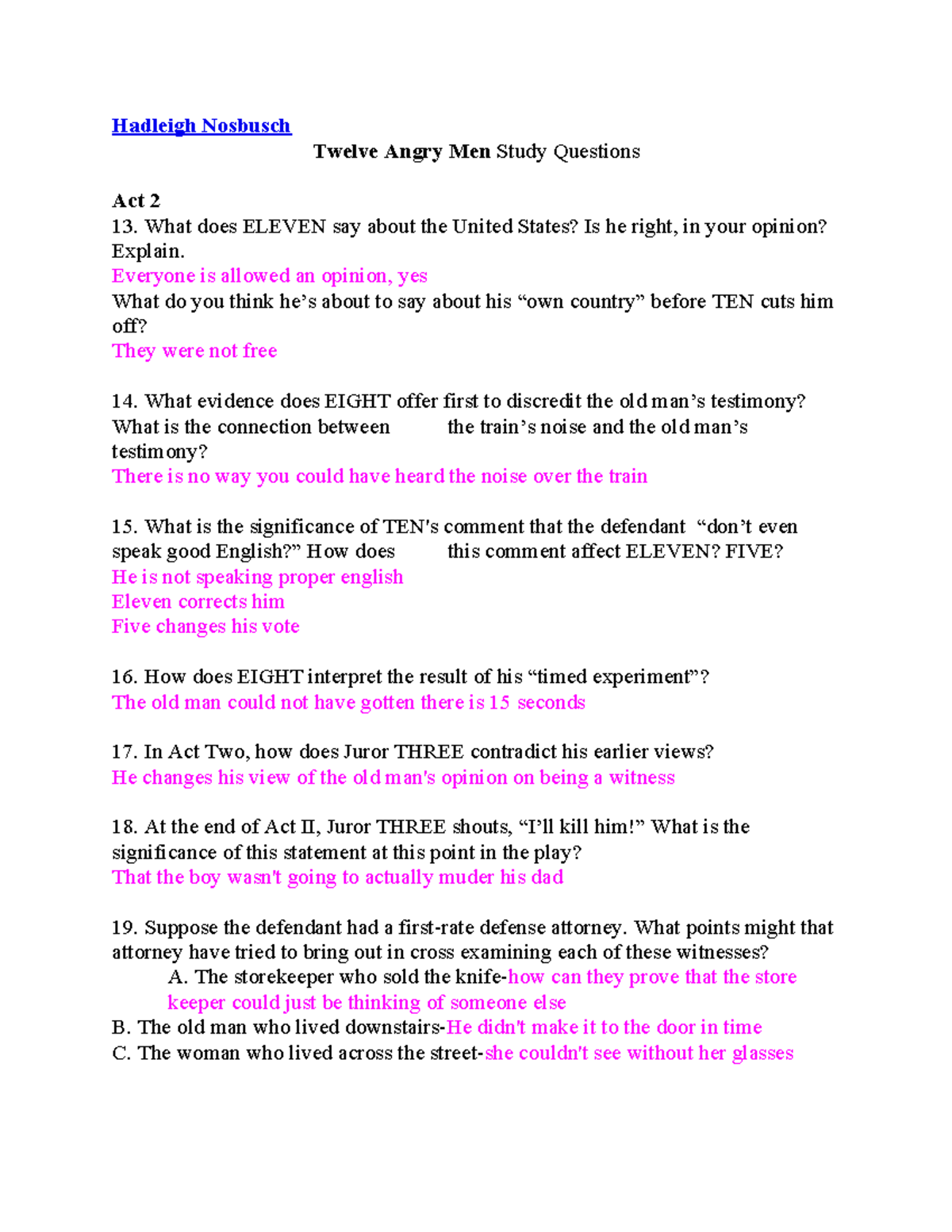 Twelve Angry Men (ENG 101) Study Questions & Analysis for Act 2 - Studocu