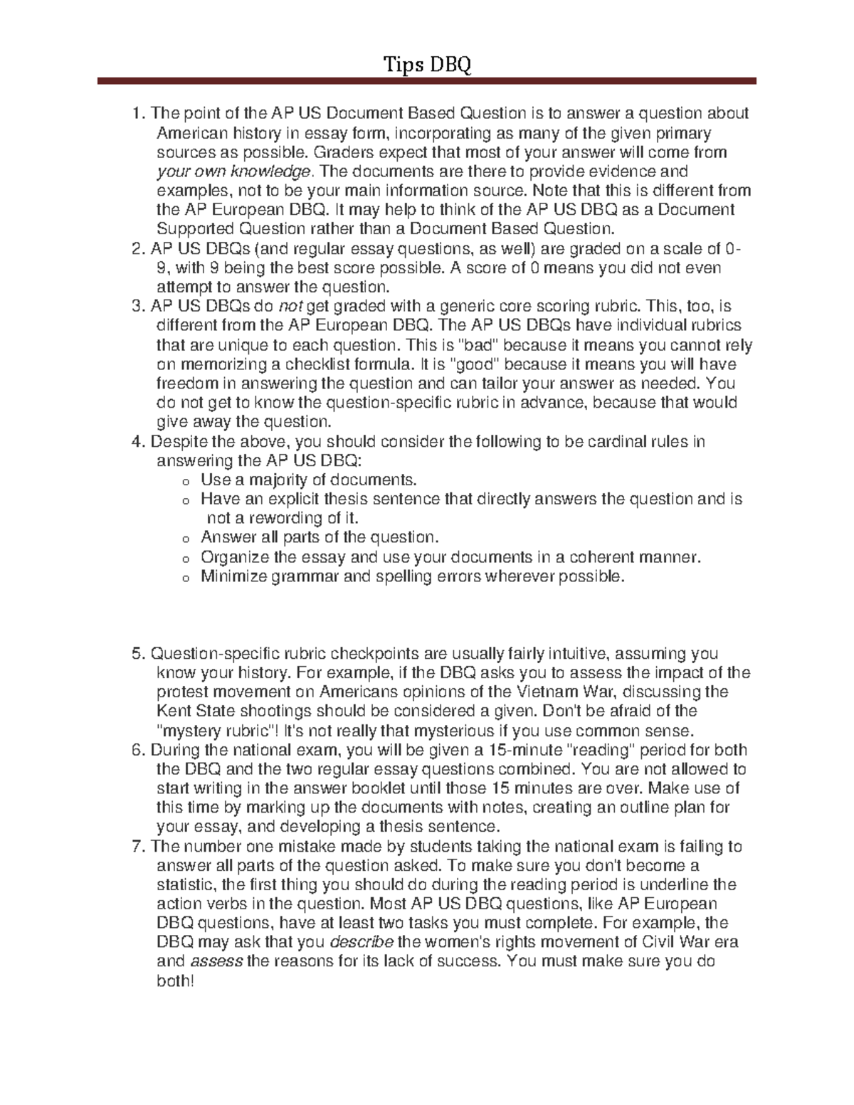Tips DBQ - american history - The point of the AP US Document Based ...