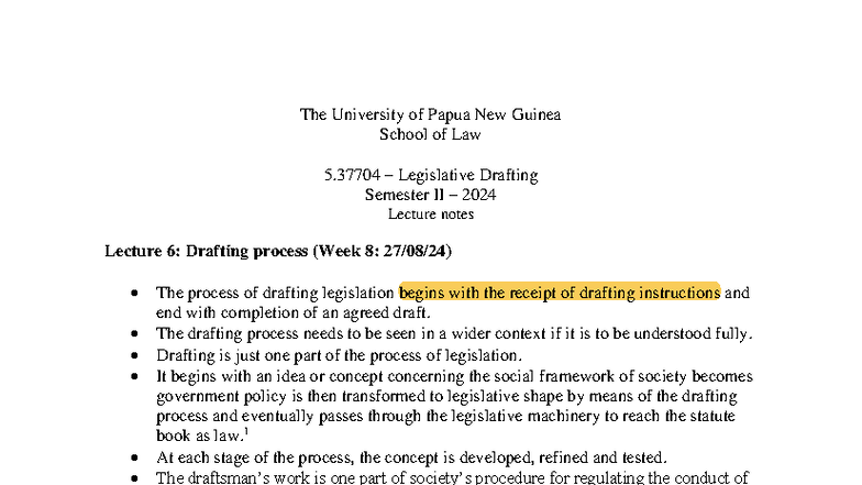 5.37704 Legislative Drafting Semester II 2024 Lecture Notes: Drafting ...