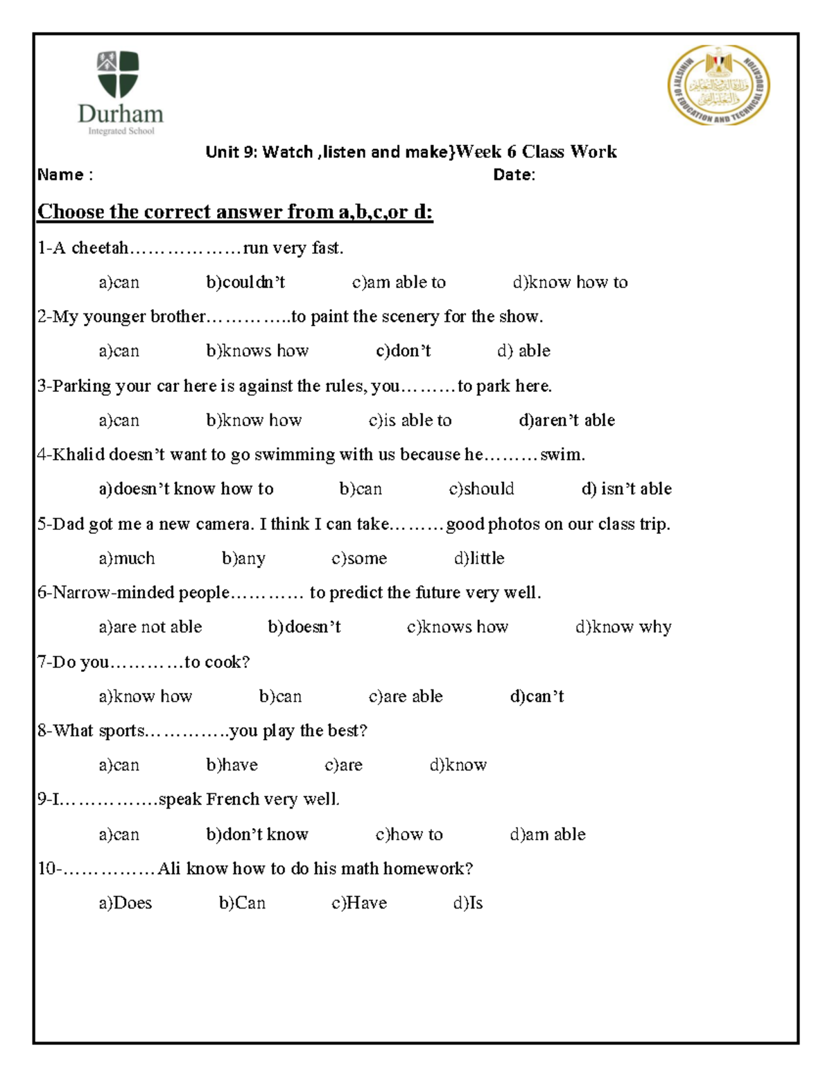 CW Week 6: Grammar exercises and answer key for class work - Studocu