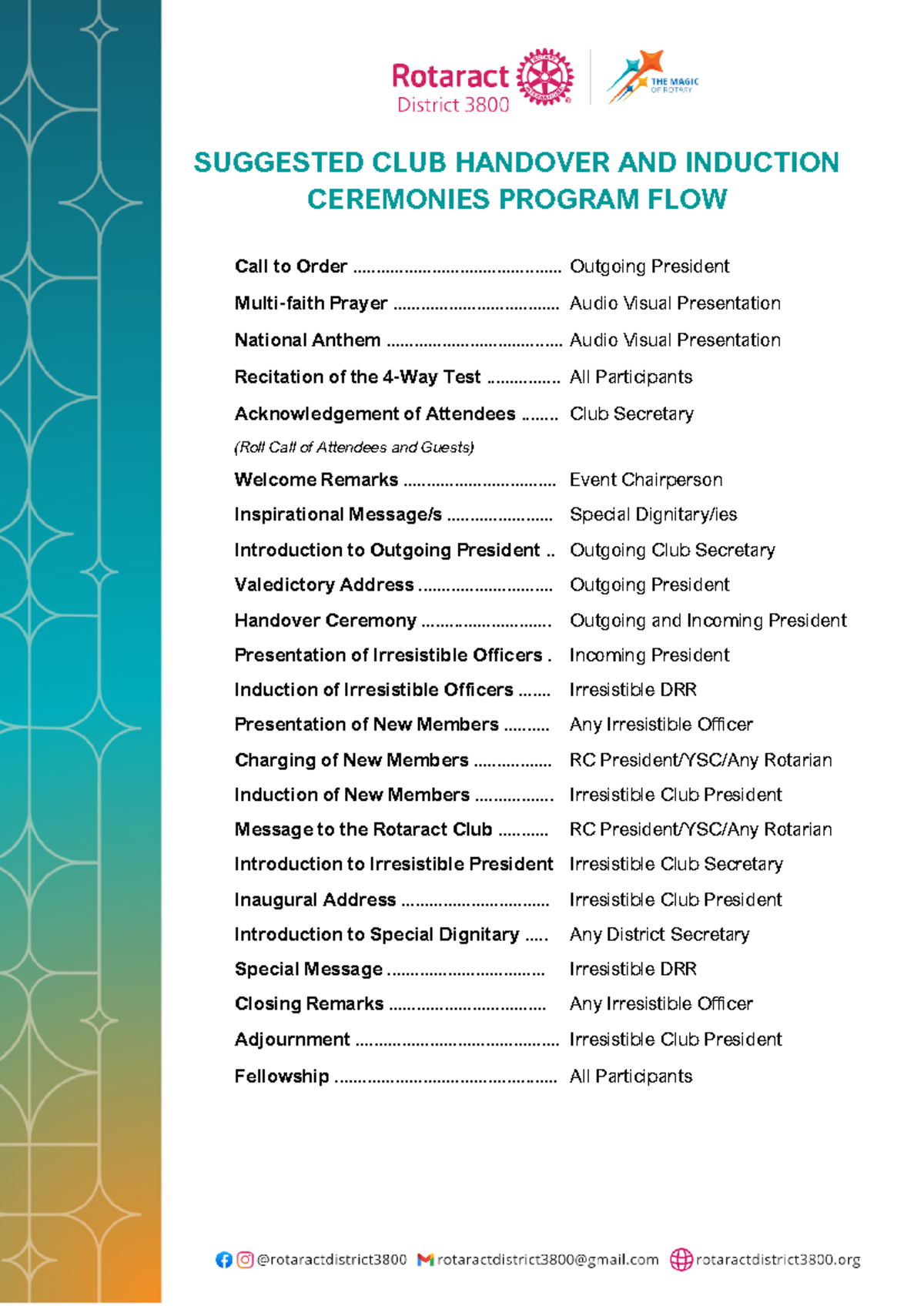 CE06 - Club Handover & Induction Ceremonies Program Flow Guide - Studocu
