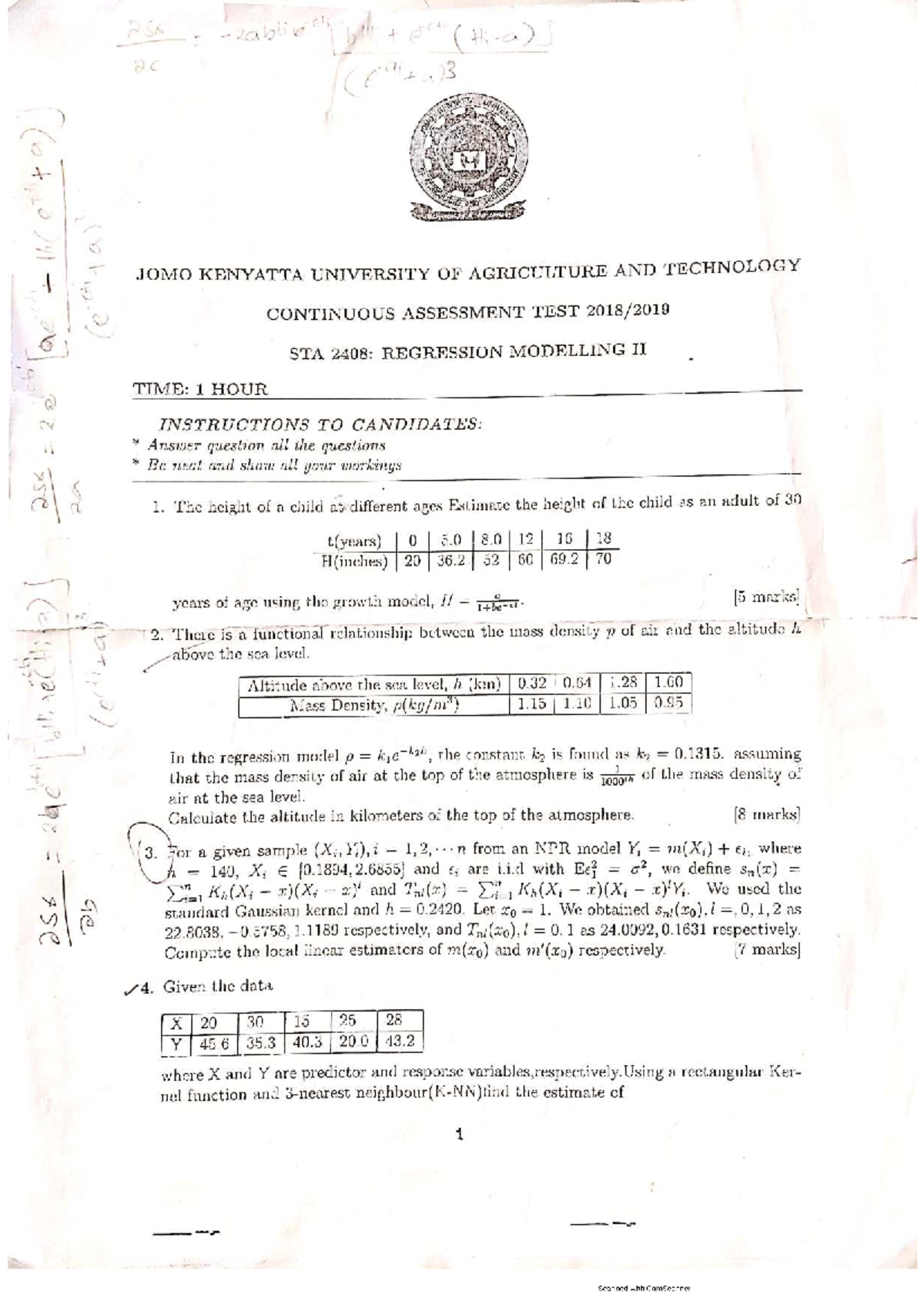 **STA 2408: Regression Modelling II - Past Exam Papers** - Studocu
