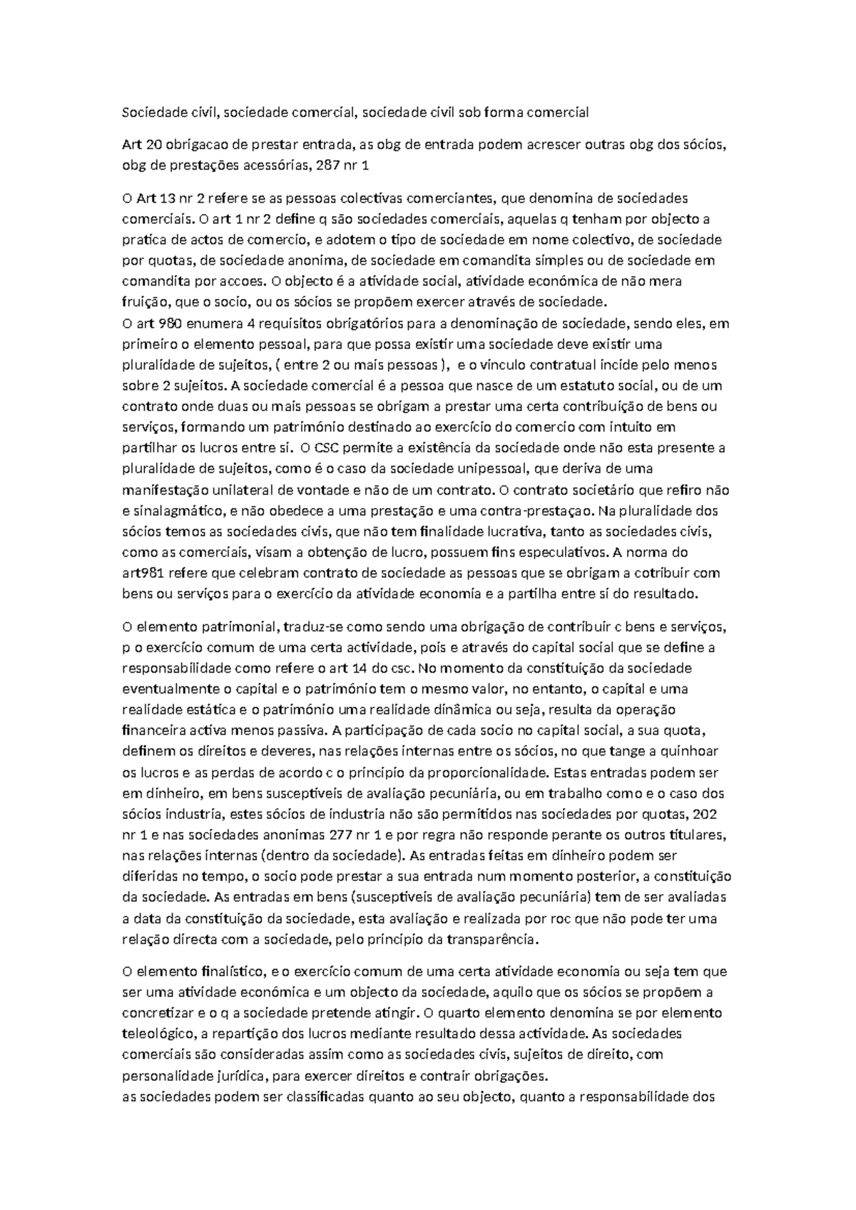 Sociedade Civil e Comercial: Análise do Código Comercial (CC) - Studocu