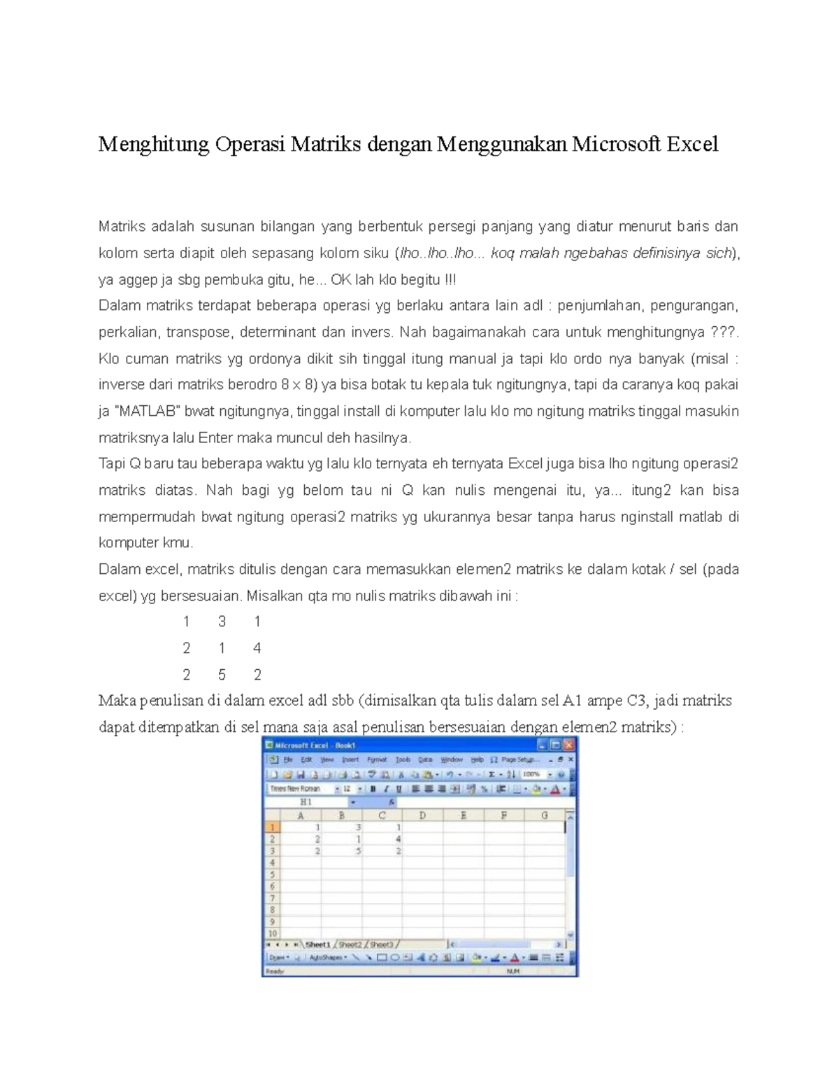 24. Operasi Matriks dengan Microsoft Excel: Penjumlahan, Invers, dll ...
