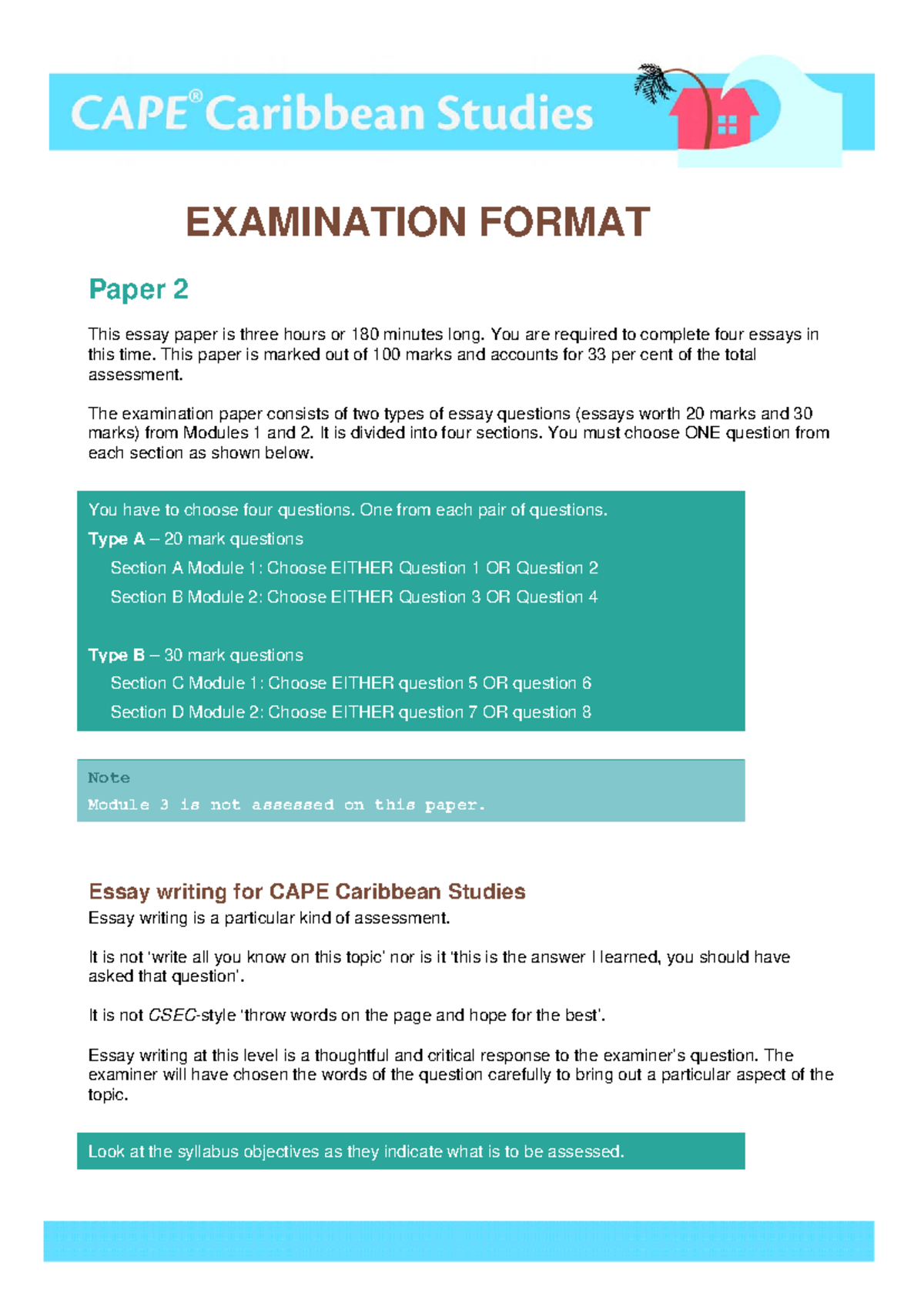 CAPE Caribbean Studies Paper 2 Exam Guide: What to Expect - Studocu