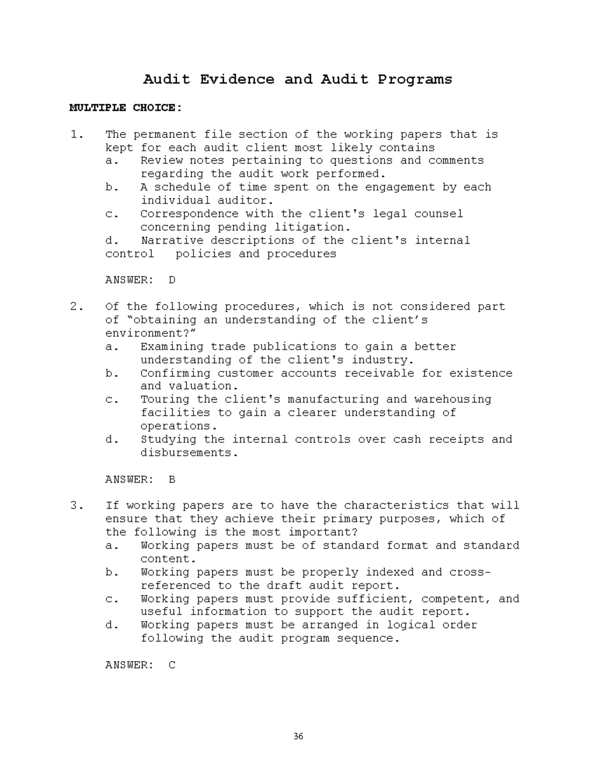 Ch04 - Audit Evidence and Audit Programs - 36 Audit Evidence and Audit Programs MULTIPLE CHOICE ...