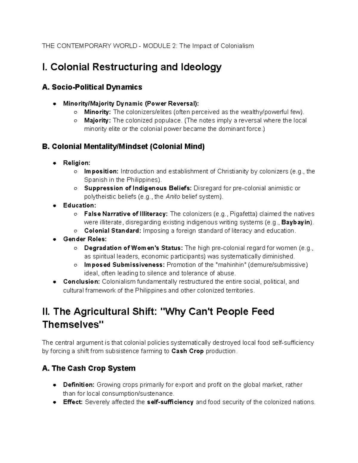 TCW Module 2: The Impact of Colonialism on Agriculture and Society ...