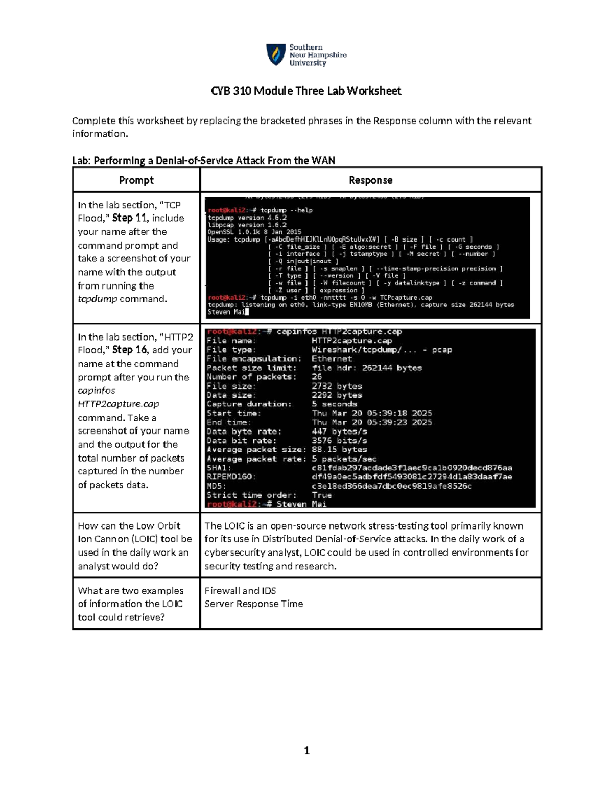 Week 3 - Steven Mai - CYB 310 Module Three Lab Worksheet - CYB 310 Module Three Lab Worksheet ...