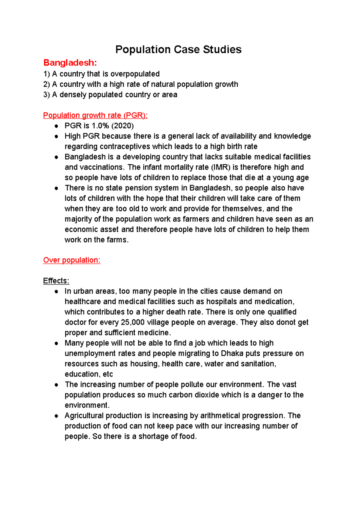 Population Case Studies: Bangladesh & Australia Analysis - Studocu