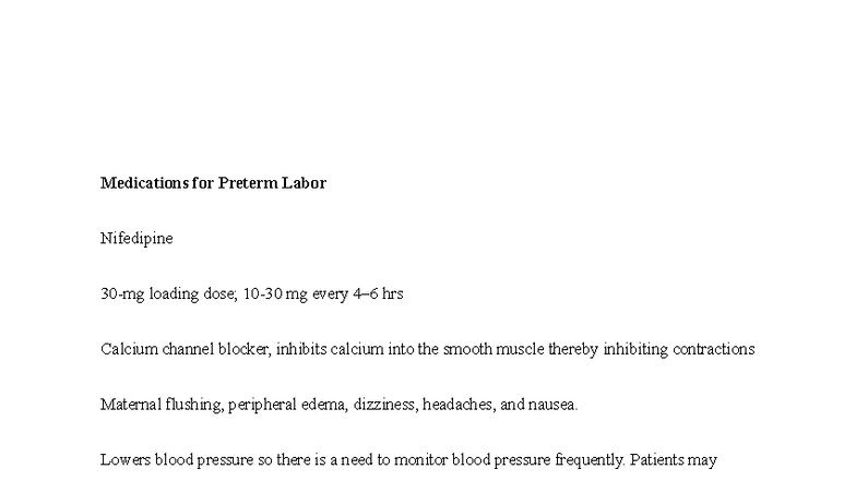 ATI Maternal Newborn Meds: Medications for Preterm Labor - Studocu