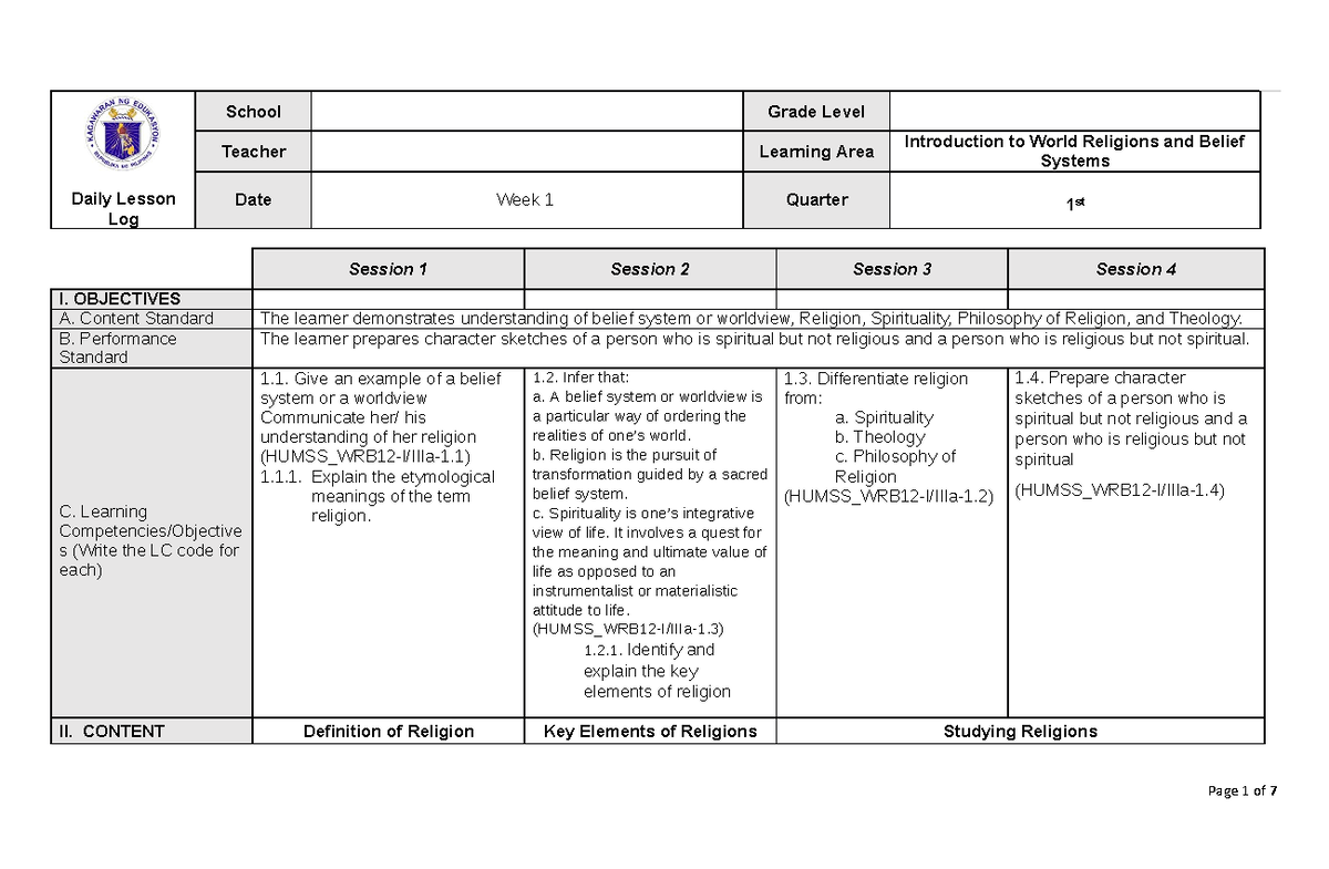 HUMSS_WRB12 Lesson 2: Understanding World Religions and Belief Systems ...