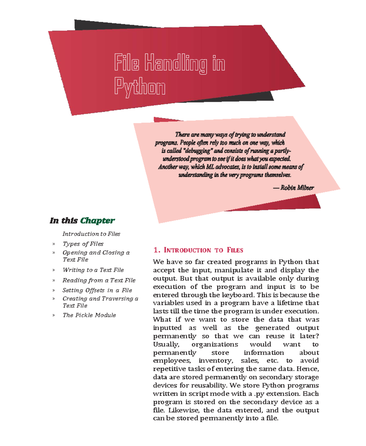 File Handling in Python: Types, Operations, and the Pickle Module - Studocu