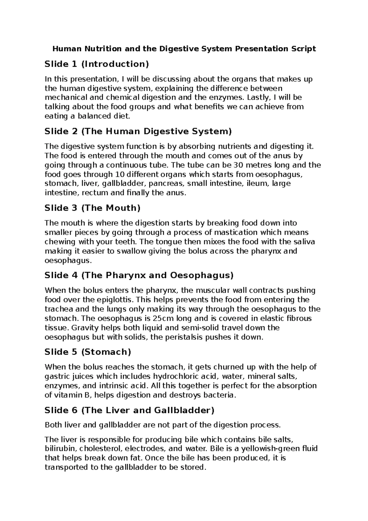 Nutrition & Digestion Presentation Notes (Unit 9) - Studocu