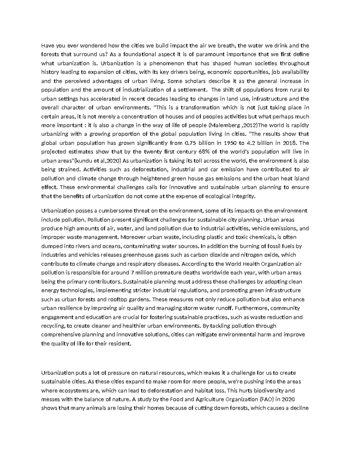 COM Final Exam - Urbanization and Its Environmental Impact - Studocu