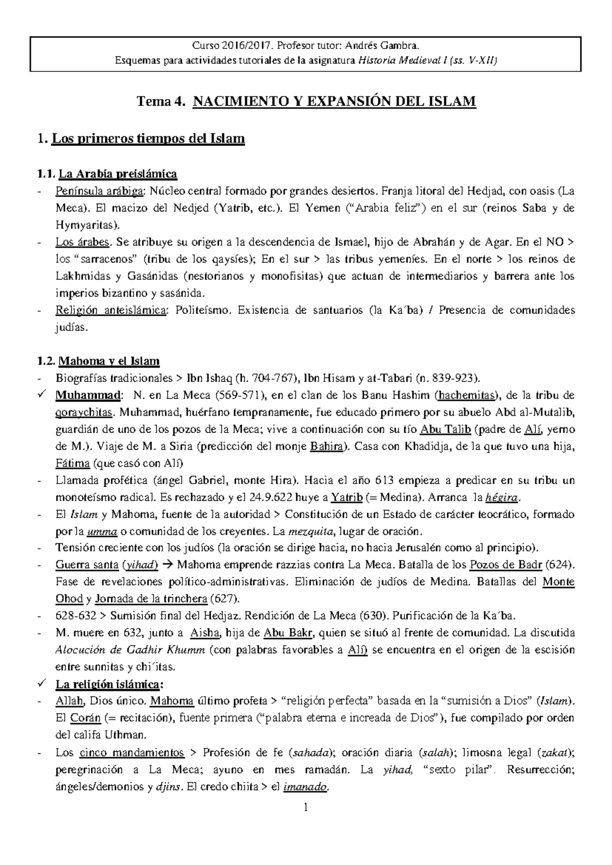 Tema 4: Nacimiento y Expansión del Islam - Historia Medieval I (2016/ ...