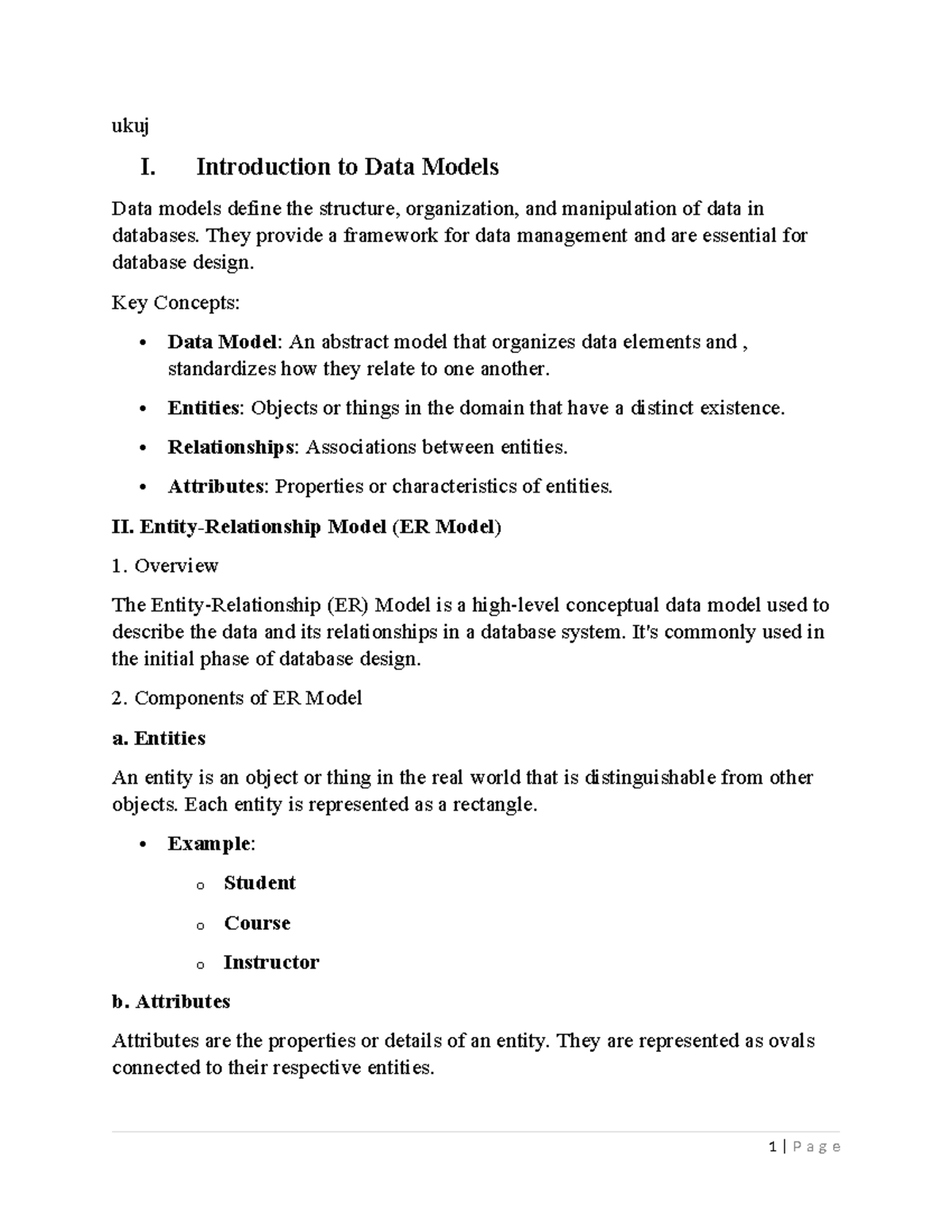ukuji Chapter 2.3: Introduction to Data Models and ER Diagrams - Studocu