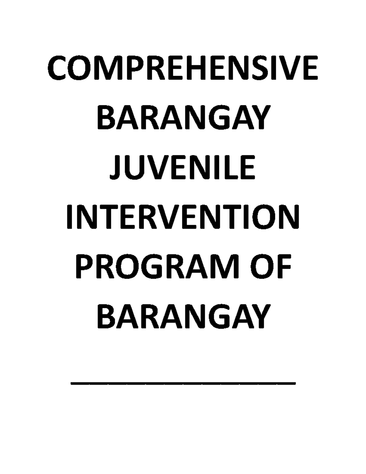 Comprehensive Barangay Juvenile Intervention Program (CBJIP) Plan - Studocu