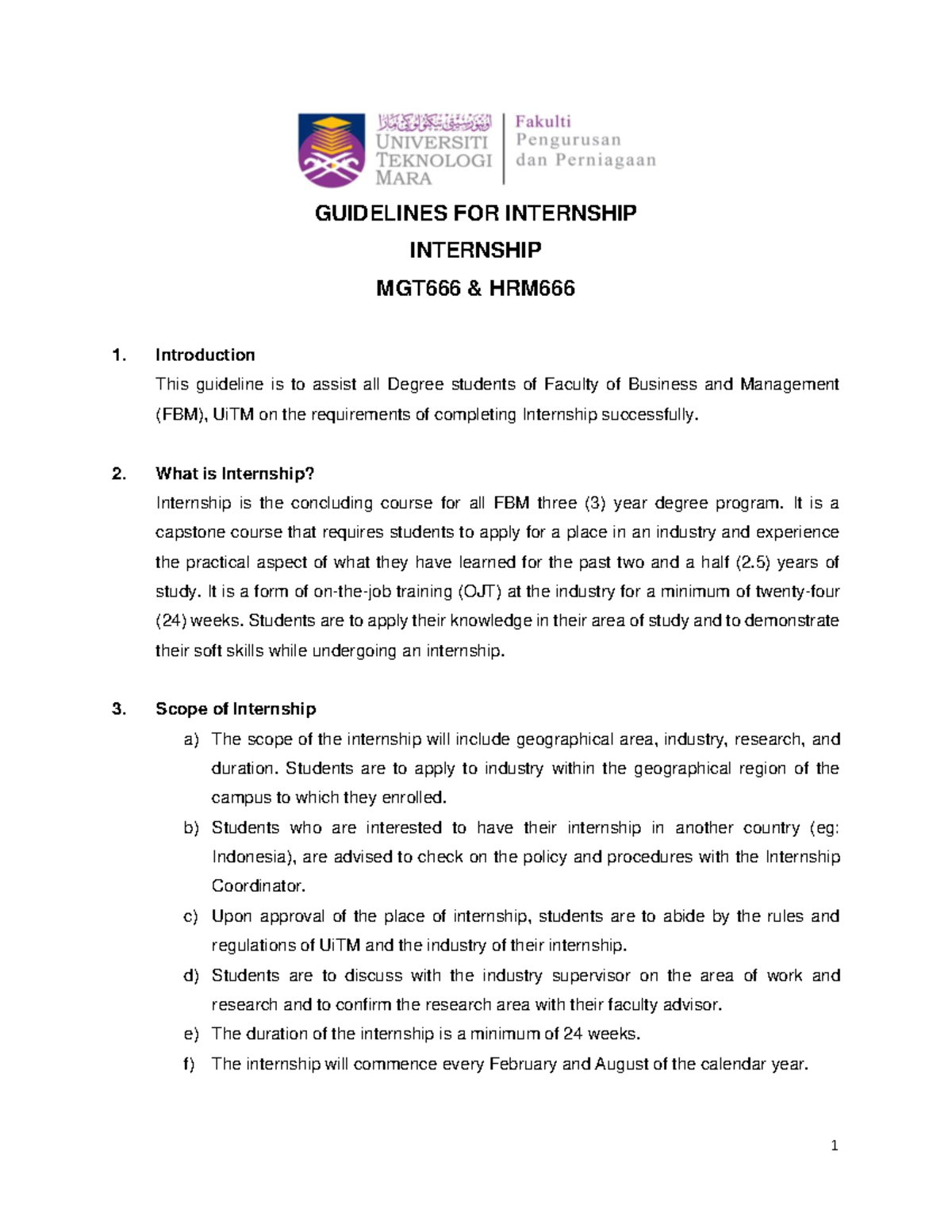 Internship Guidelines for MGT666 & HRM666 Students (2020) - Studocu