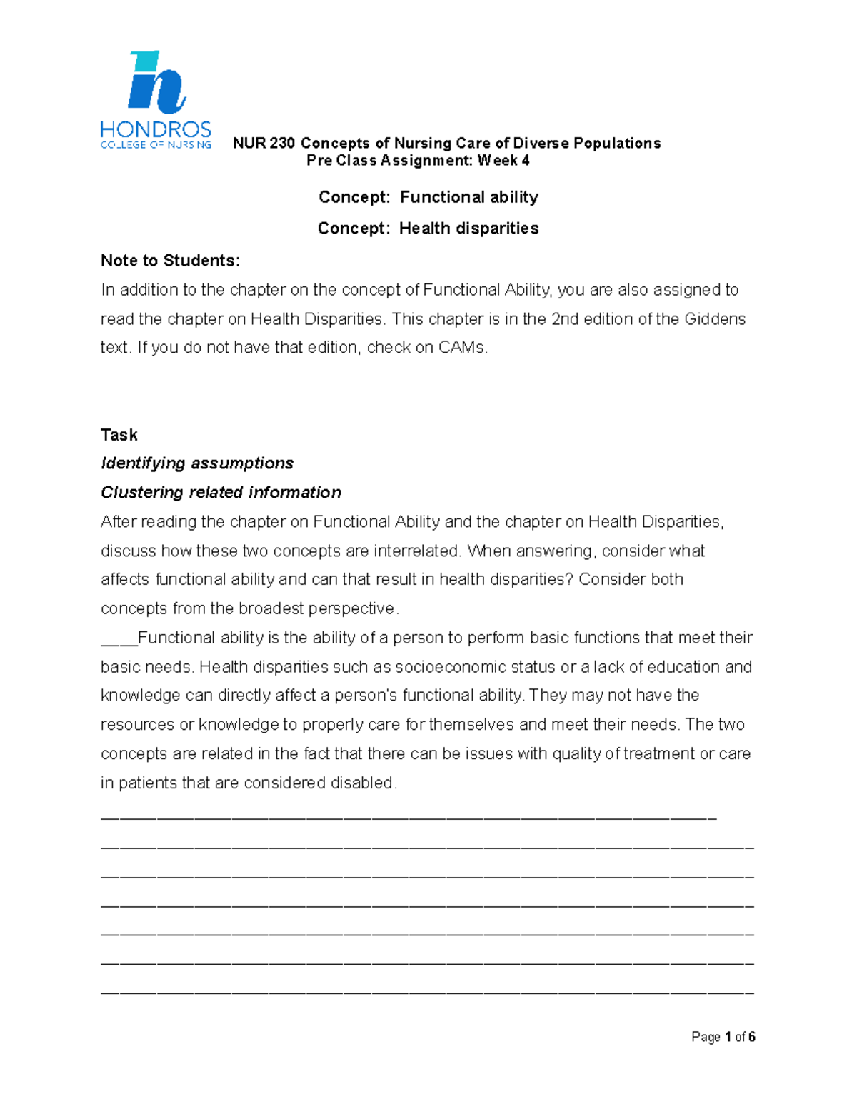 Preclass 230 Week 4 Assignment: Functional Ability & Health Disparities ...