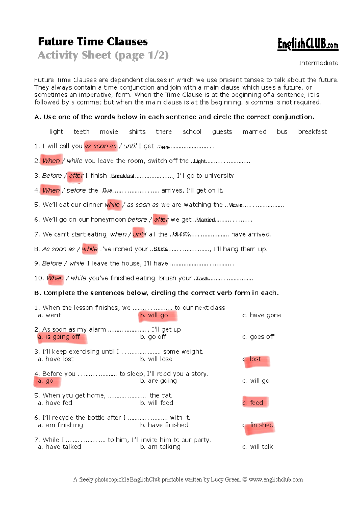 Future Time Clauses Activity Sheet - EnglishCLUB.com - Studocu